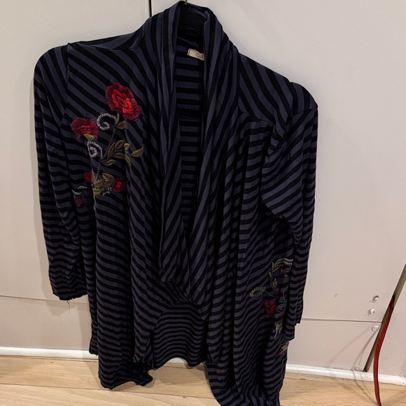 Caite | Sweaters | Caite Striped Black And Red Floral Cardigan | Poshmark